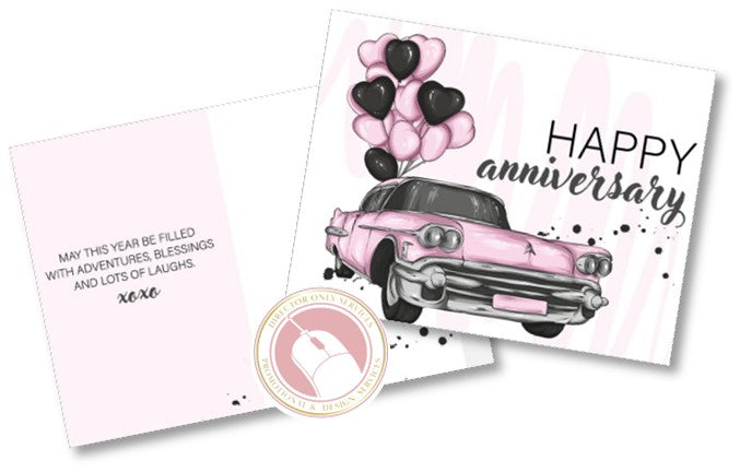 Business Anniversary Postcard -Pink Car – Director Only Services